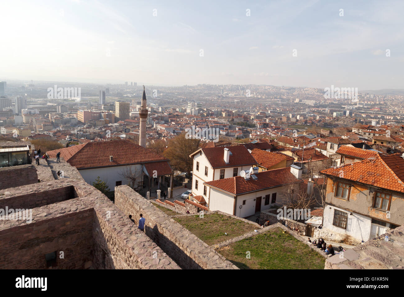 Cityscape view with old small houses from historical Ankara Tower on ...