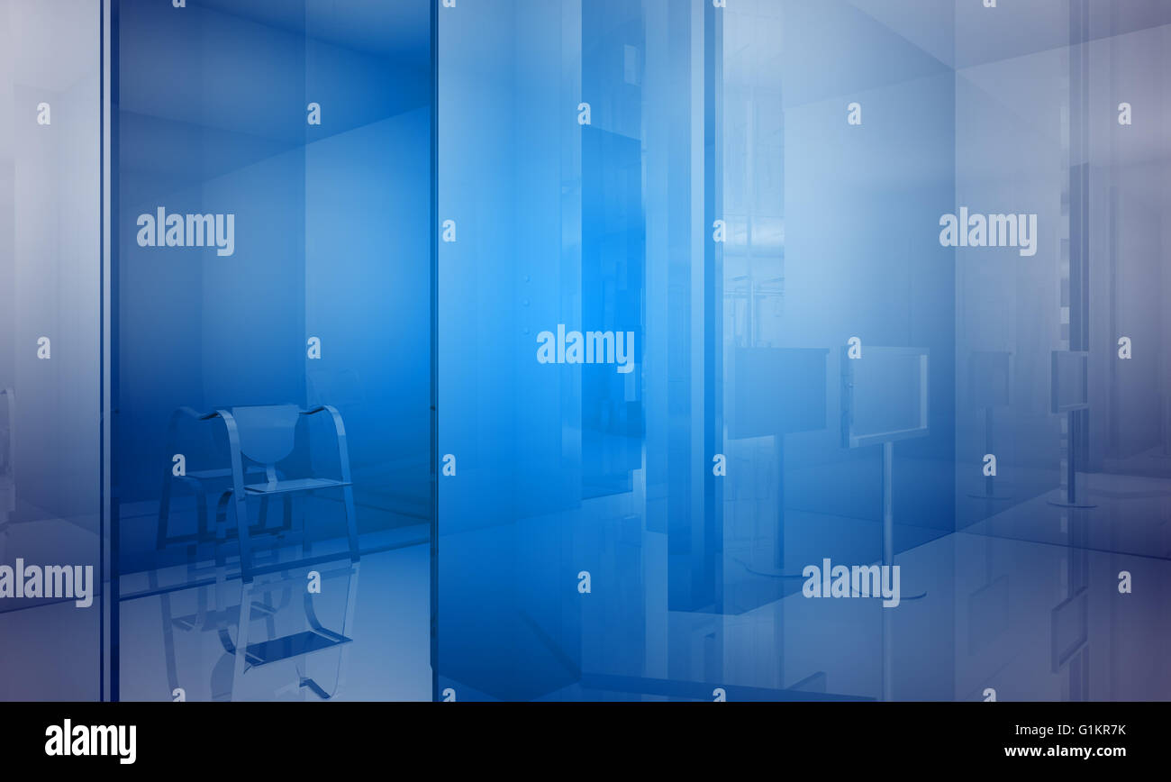 Indoor building. Office space with blue light effects Stock Photo - Alamy