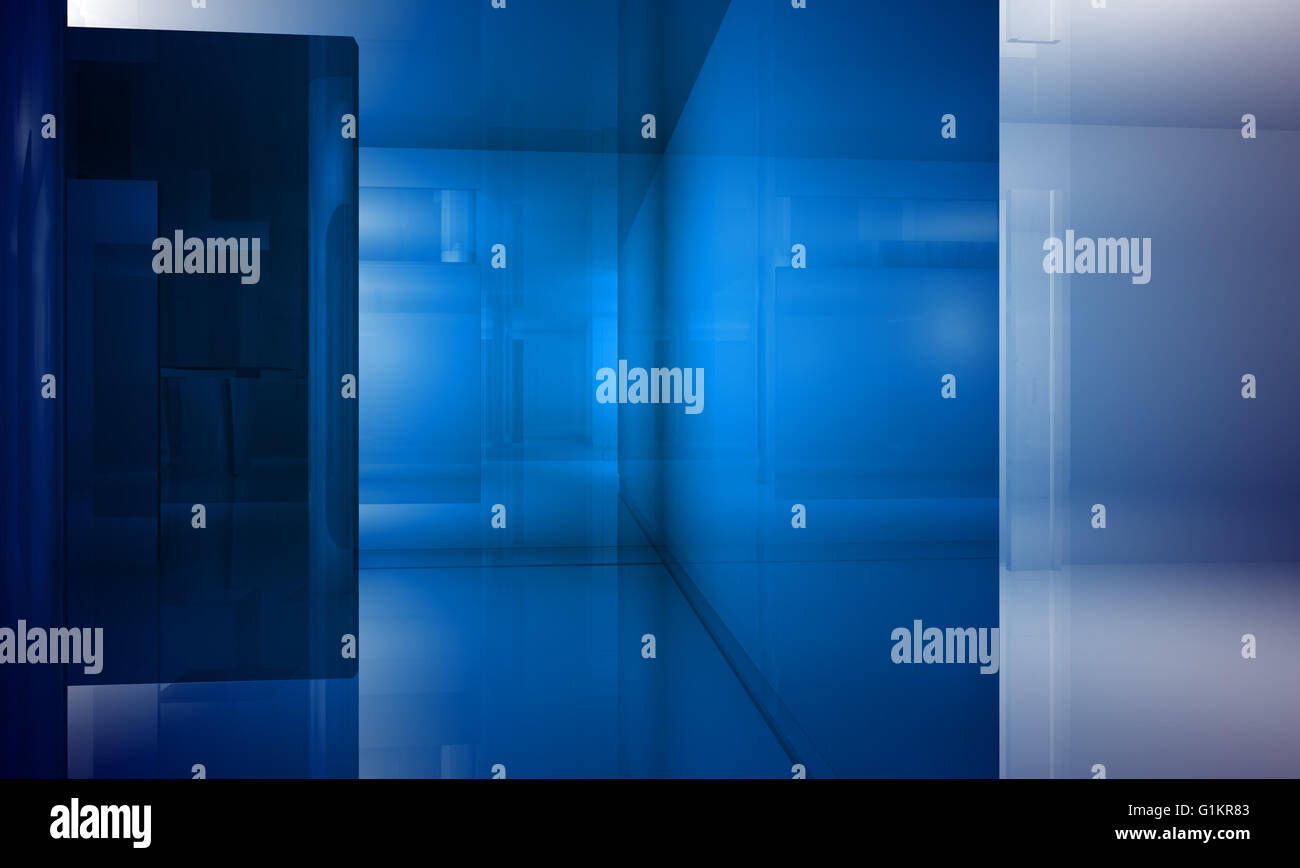 Indoor building. Office space with blue light effects Stock Photo - Alamy