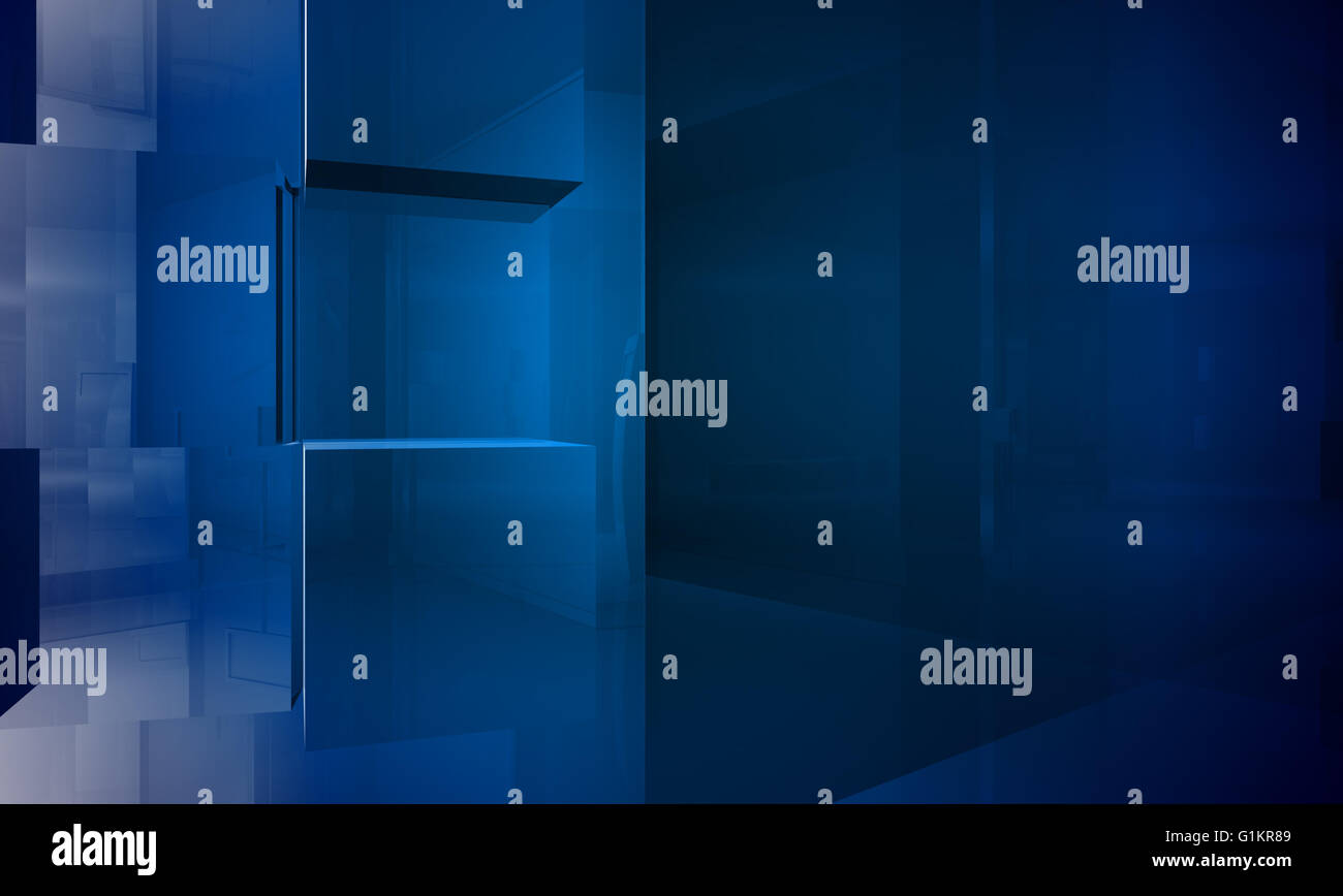 Indoor building. Office space with blue light effects Stock Photo - Alamy
