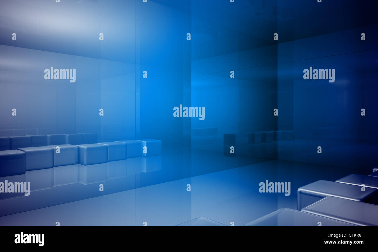 Indoor building. Office space with blue light effects Stock Photo - Alamy
