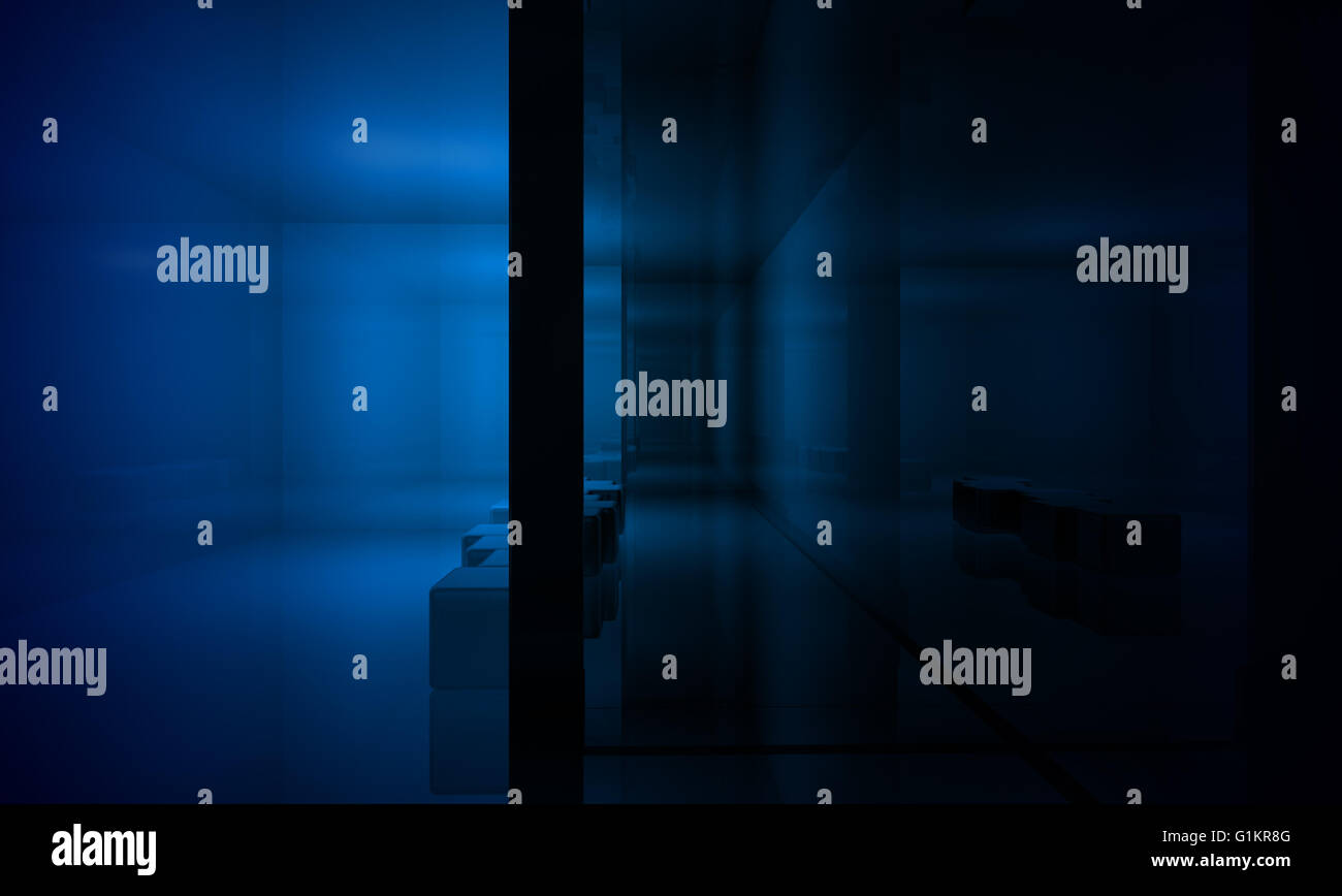 Indoor building. Office space with blue light effects Stock Photo - Alamy