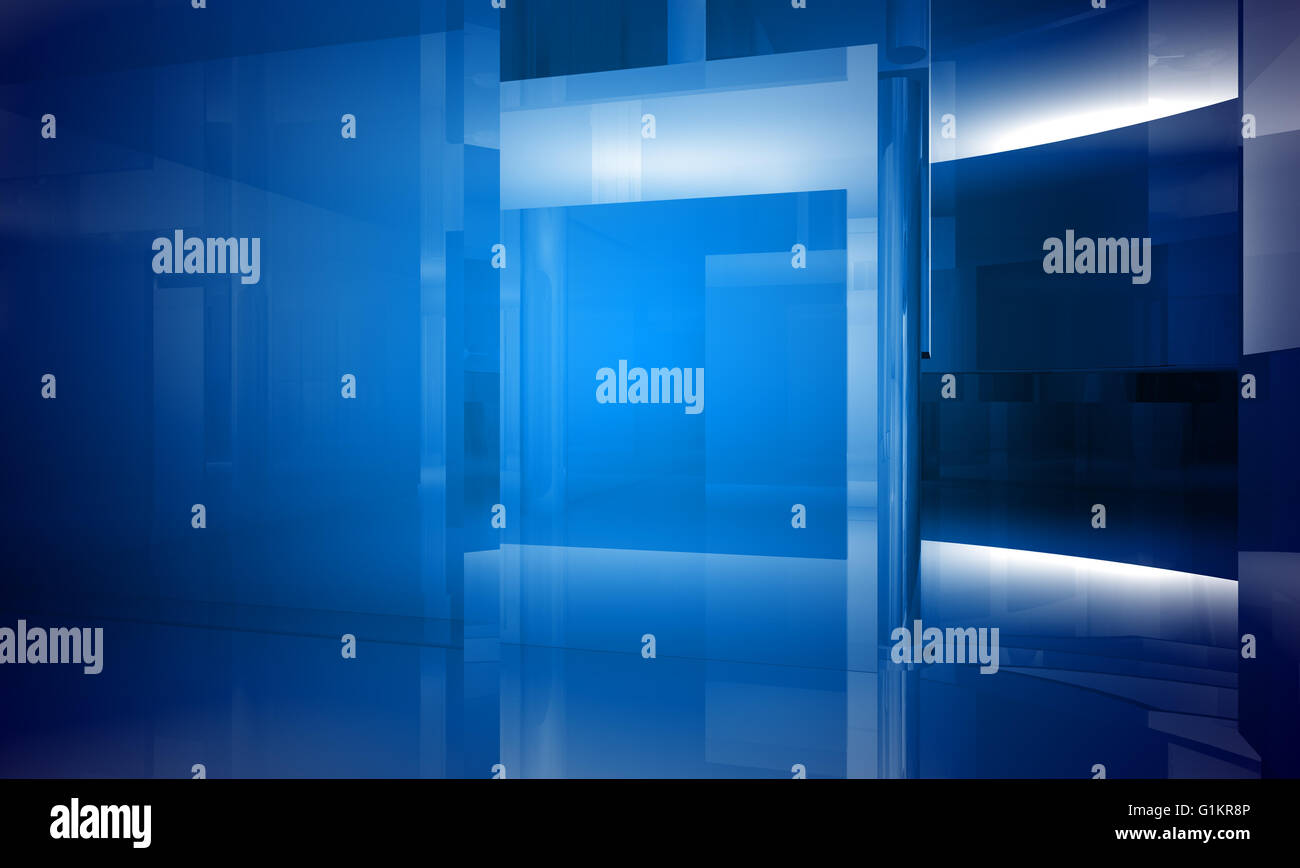Indoor building. Office space with blue light effects Stock Photo - Alamy