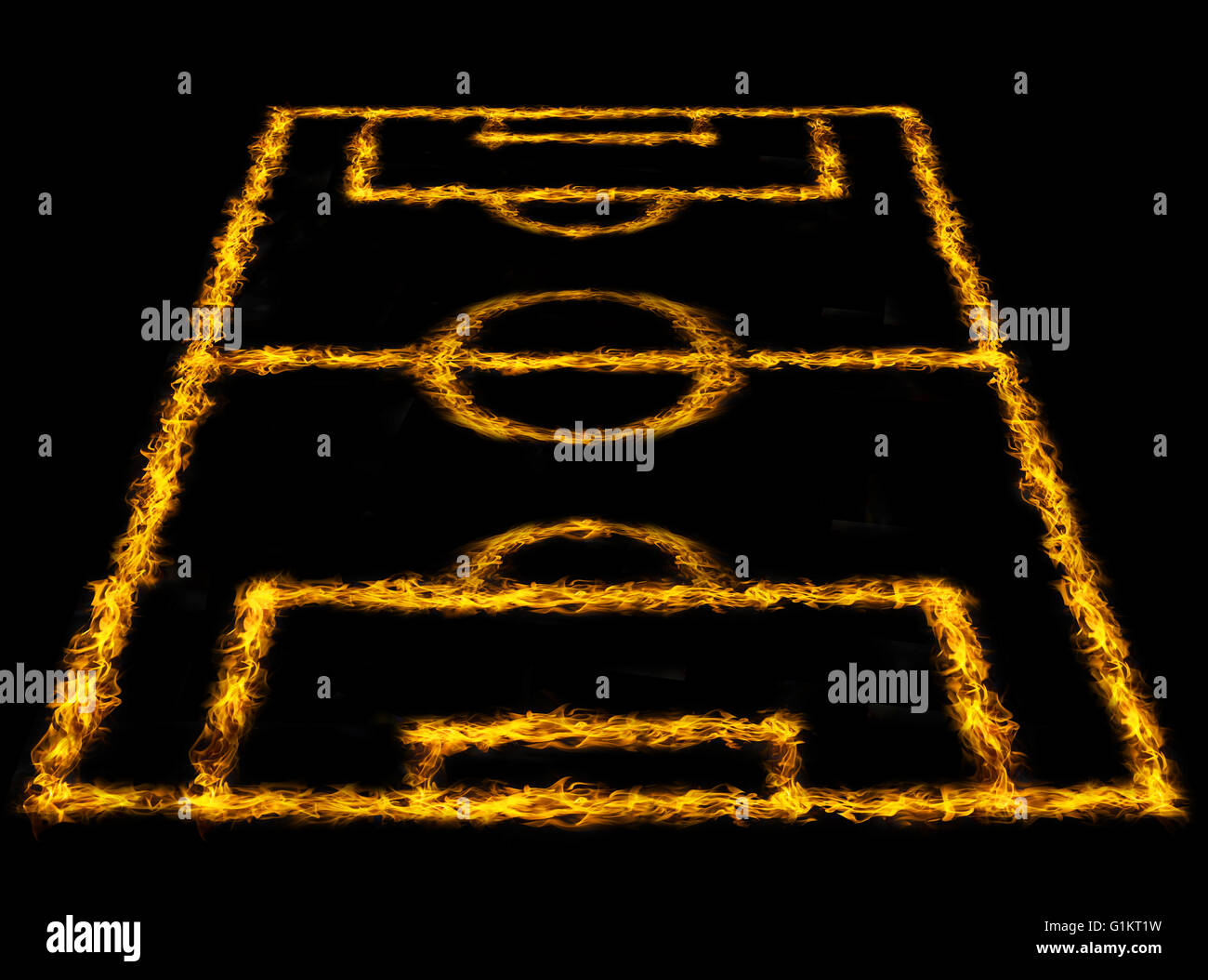 Perspective view of soccer field or football field, fire lines Stock ...