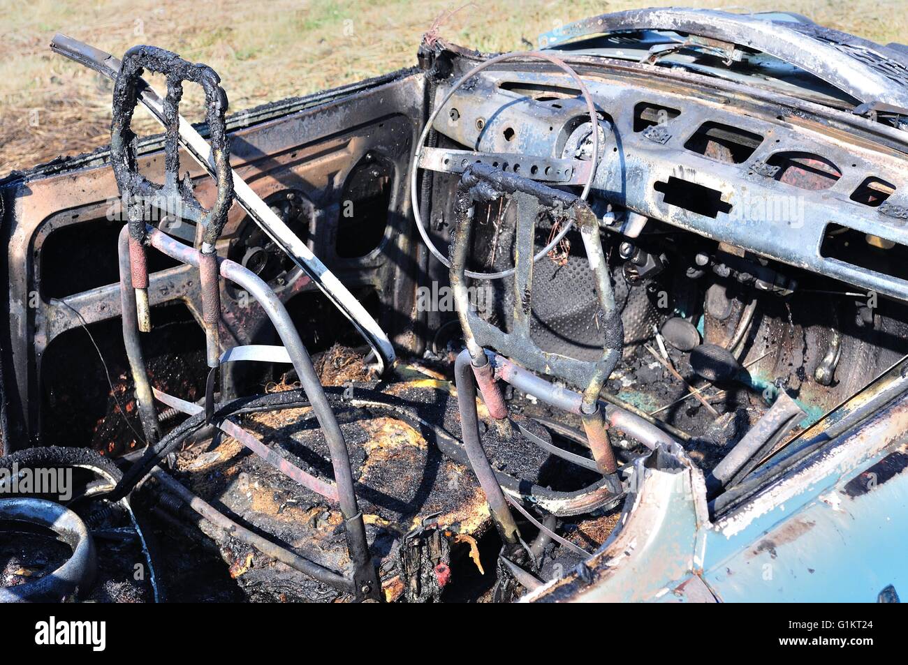 Interior of burnt car wreck in accident Stock Photo - Alamy
