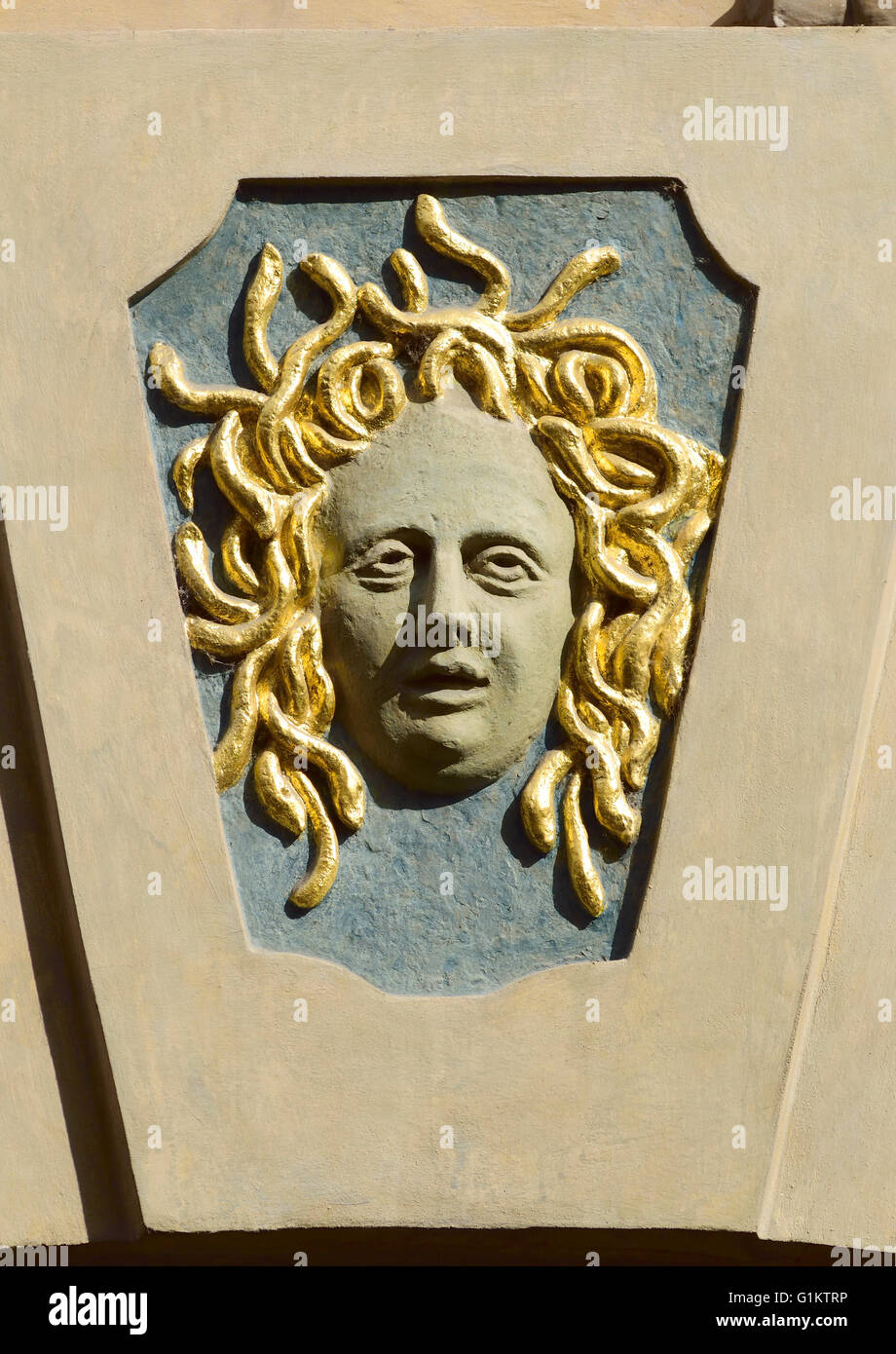 Prague, Czech Republic. Traditional House Sign: Medusa head at Nerudova ...