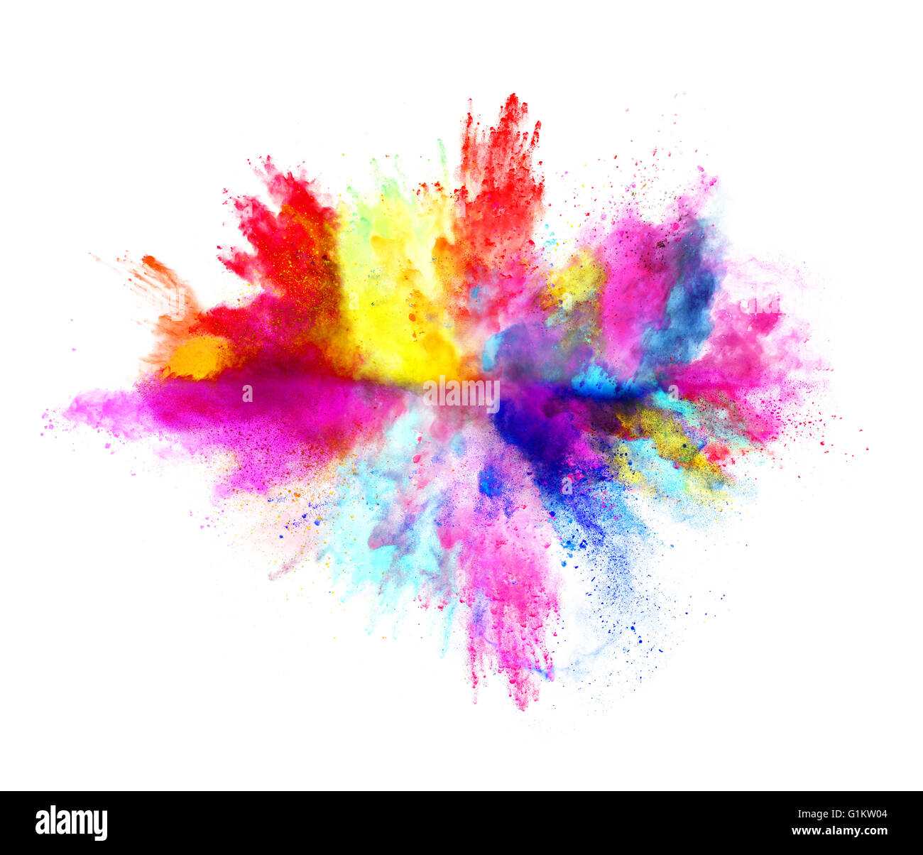 Colored powder explosion isolated on white background Stock Photo - Alamy