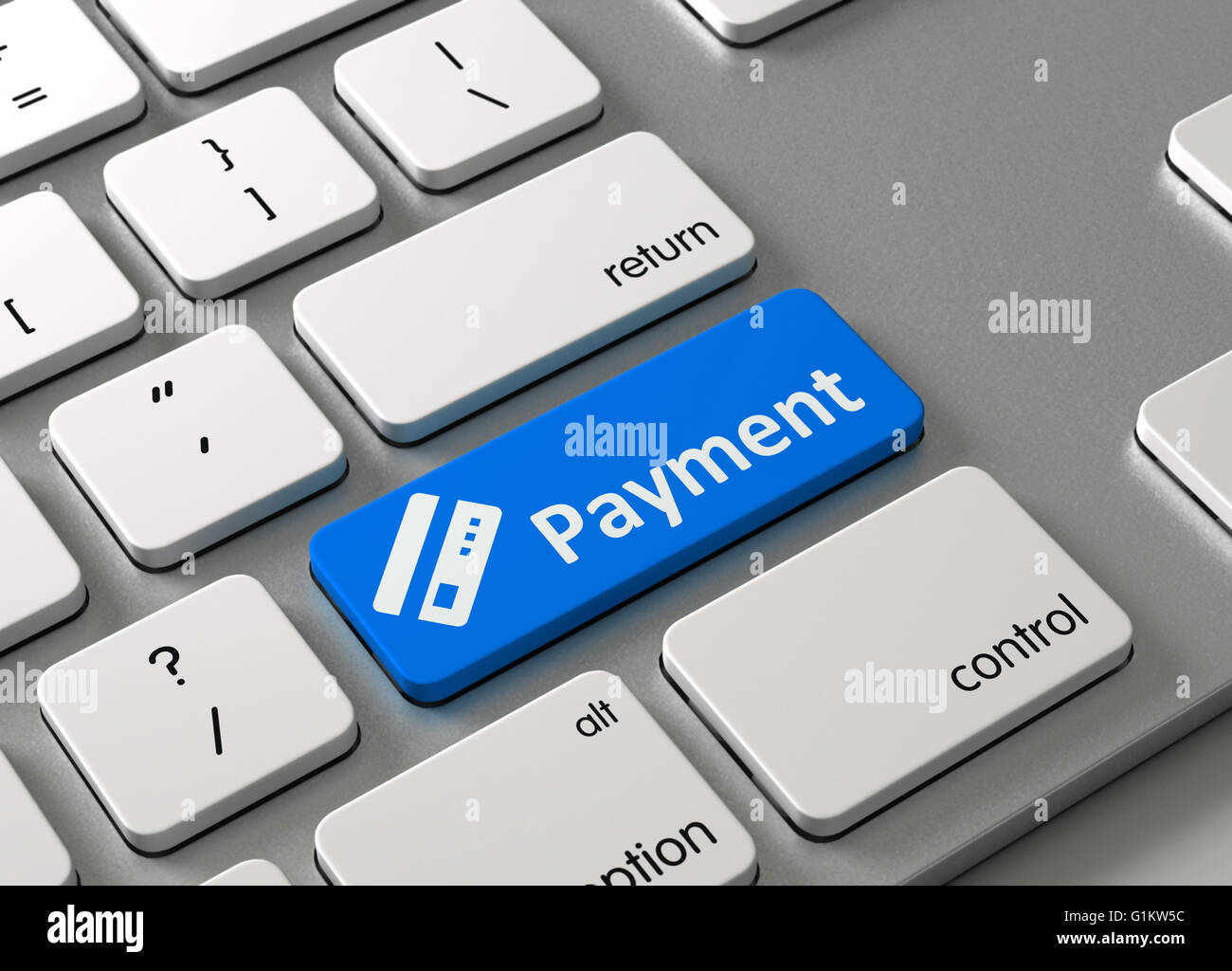 A keyboard with a blue button Payment Stock Photo - Alamy