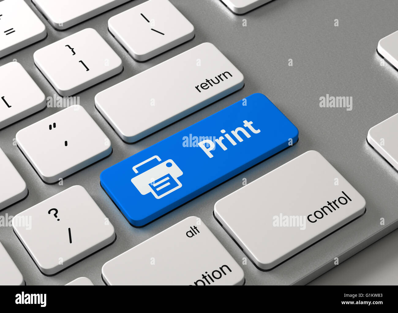 A keyboard with a blue button Print Stock Photo - Alamy
