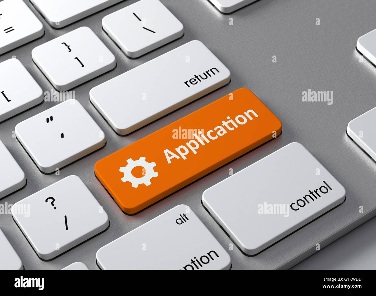 A keyboard with a orange button Application Stock Photo - Alamy