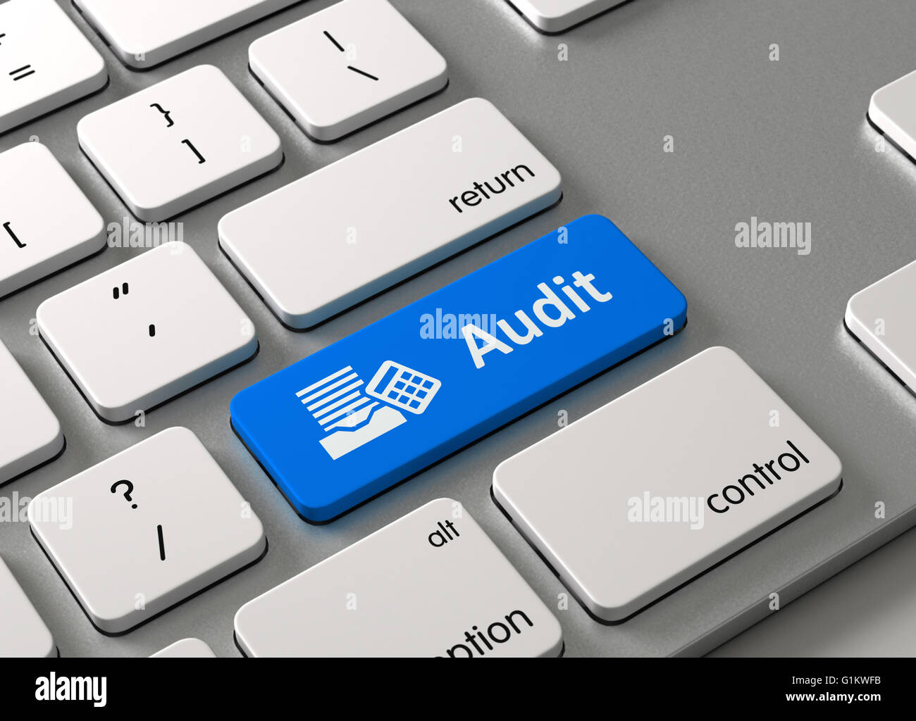 A keyboard with a blue button Audit Stock Photo - Alamy