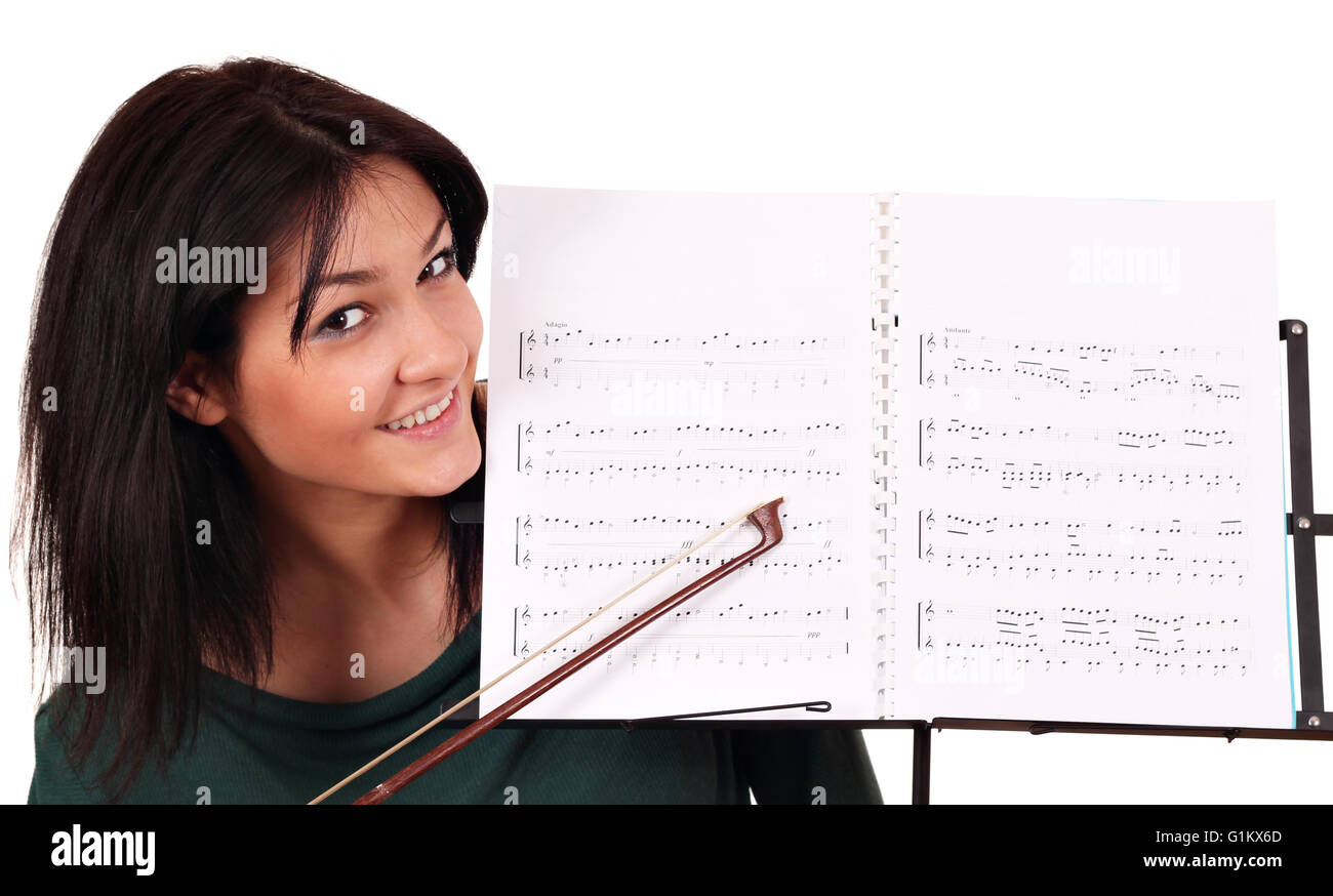 girl and notebook for musical notes Stock Photo - Alamy