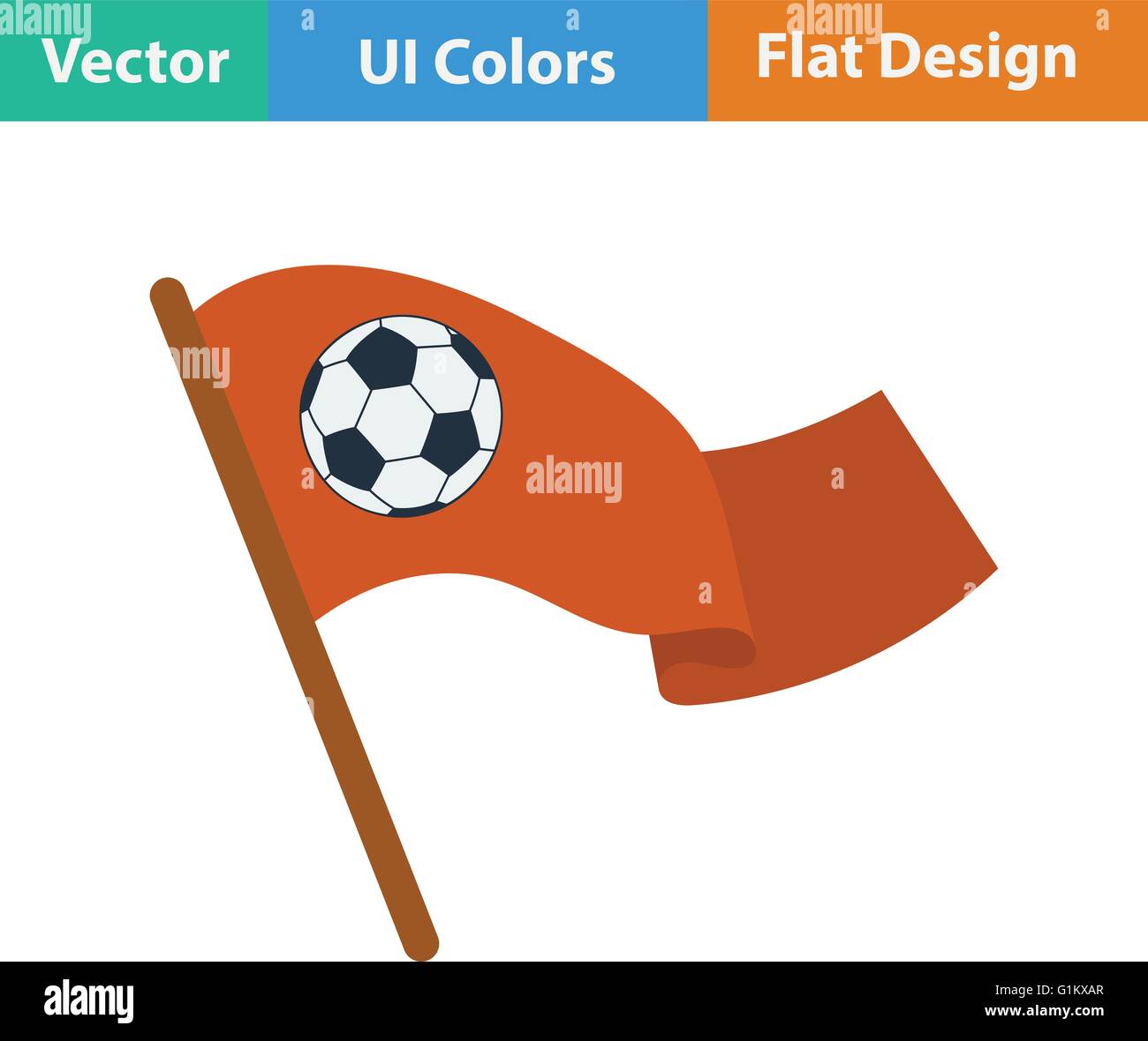 Football fans waving flag with soccer ball icon. Flat design in ui ...