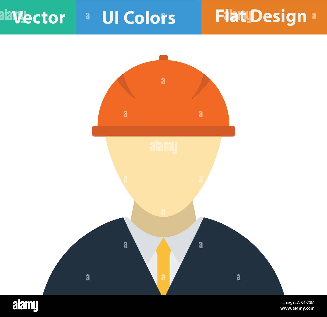 Flat design icon of construction worker head in helmet in ui colors ...