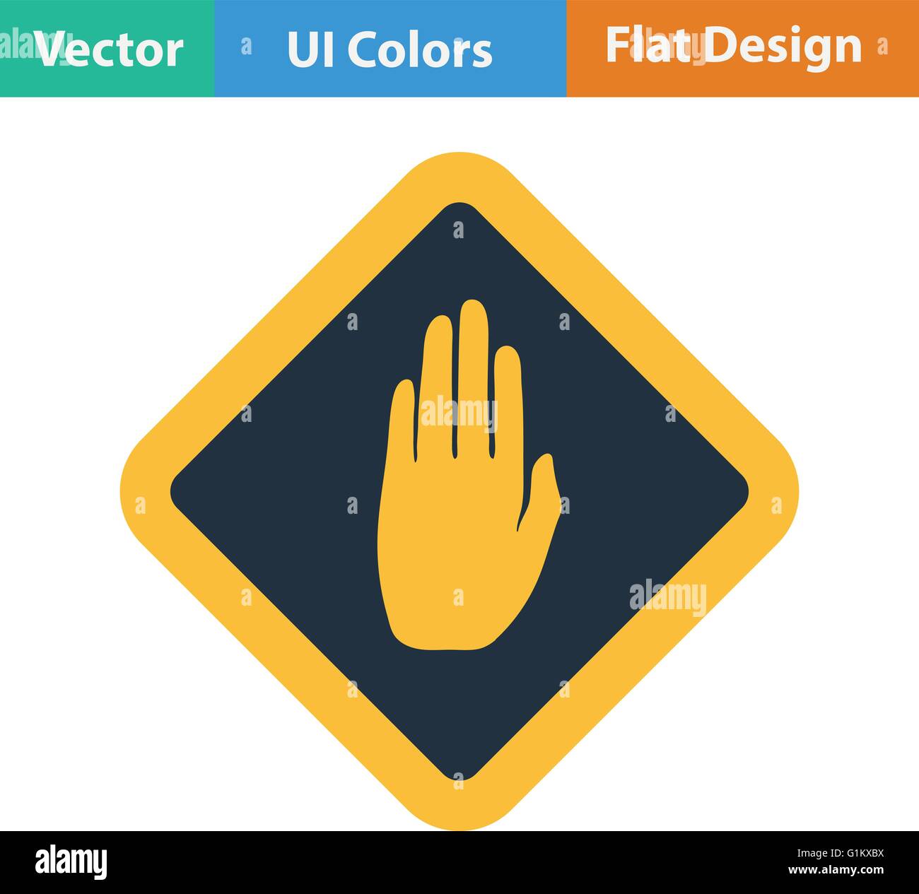 Flat design icon of Warning hand in ui colors. Vector illustration ...