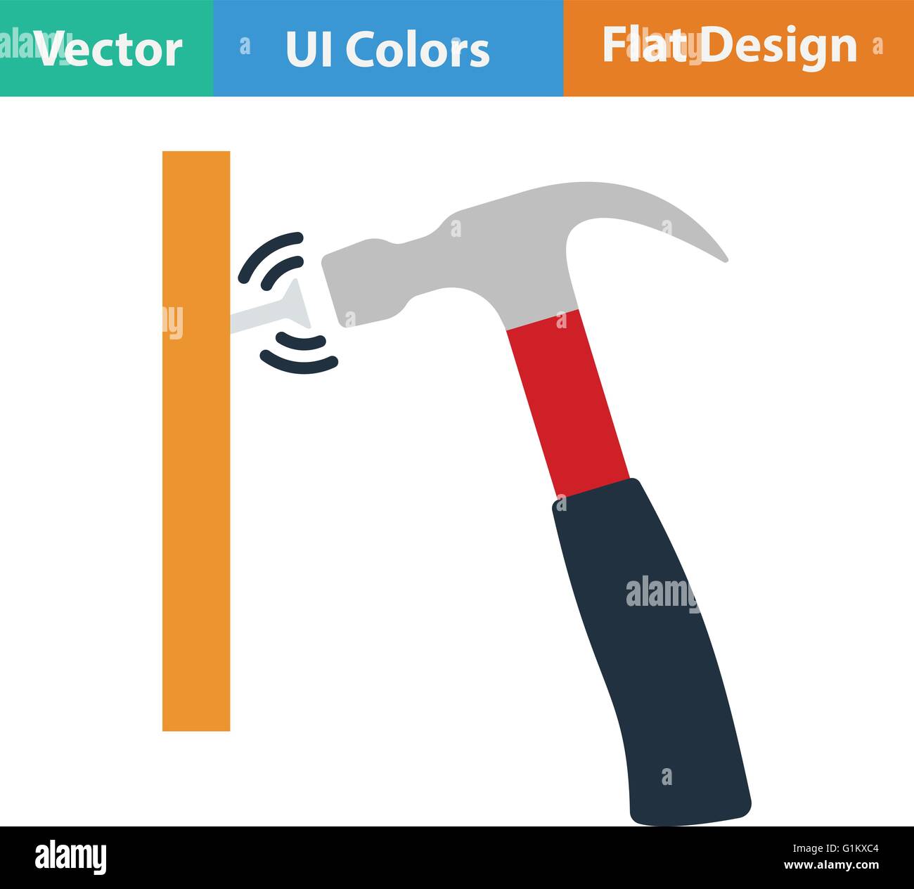 Flat design icon of hammer beat to nail in ui colors. Vector ...