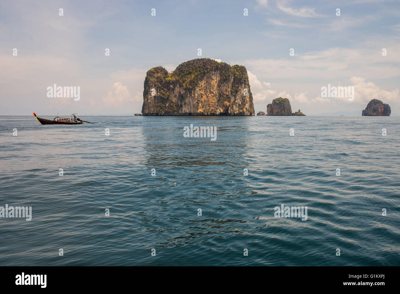 Longtail boat with Poda island background at Krabi. Poda is famous ...