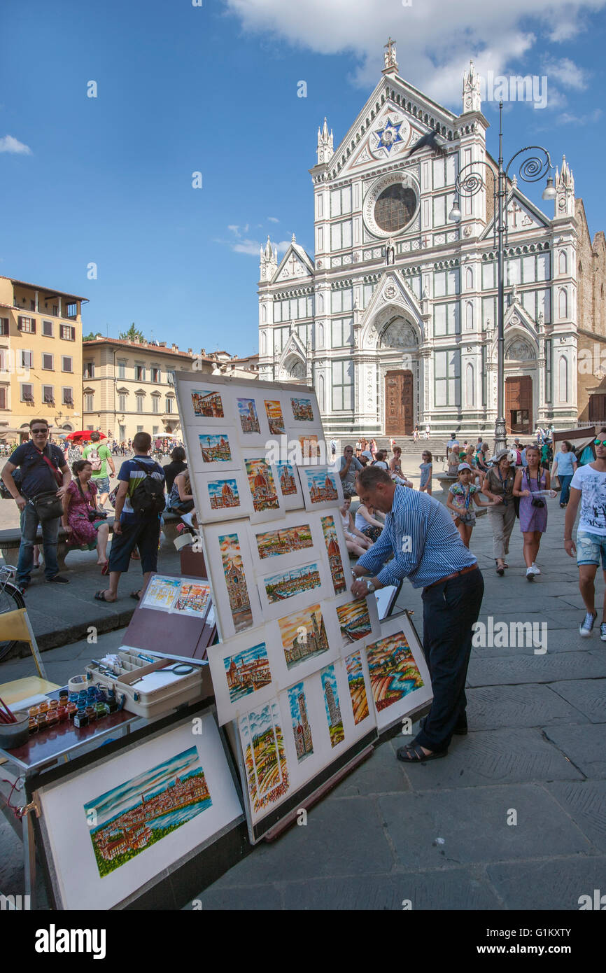 Street Artist in Piazza di Santa Croce Square, Florence; Italy Stock ...