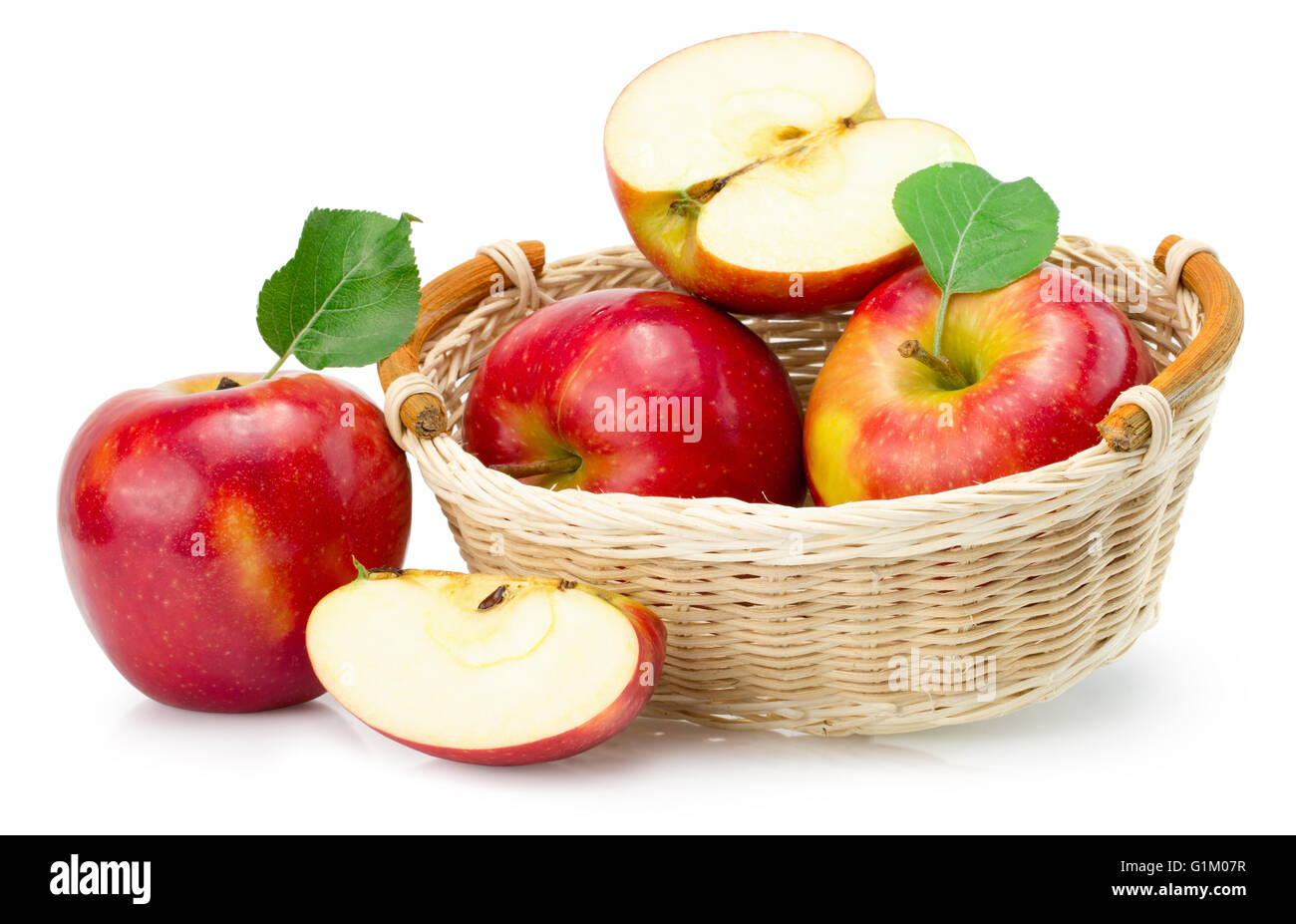 red apples in basket isolated on a white background Stock Photo - Alamy