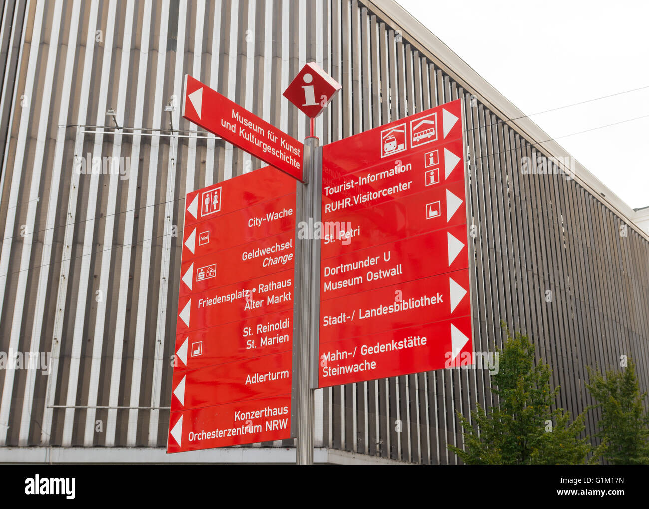 touristic red signpost in the center of Dortmund, Germany Stock Photo ...