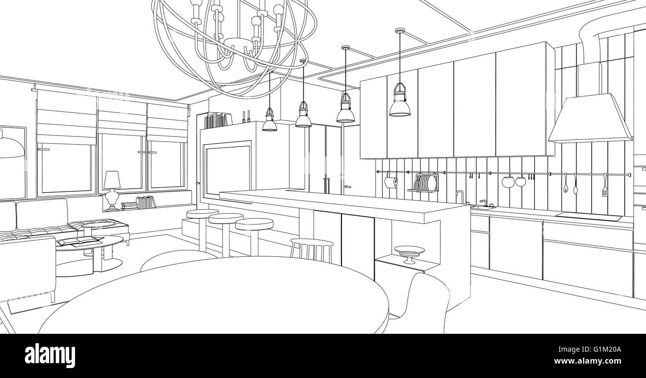 Interior line drawing Stock Vector Image & Art - Alamy
