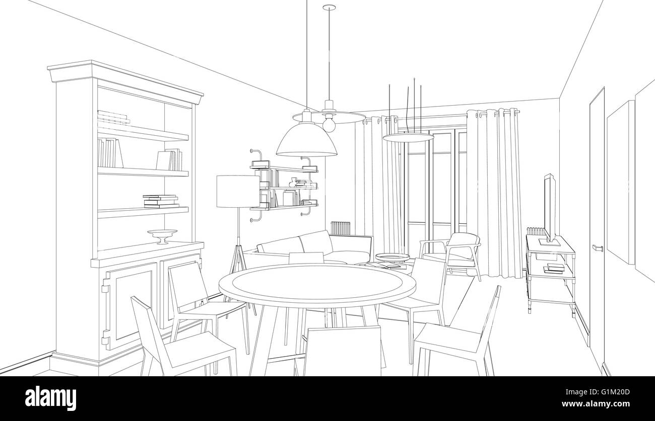 Home design 3d drawing sketch room Stock Vector Images - Alamy