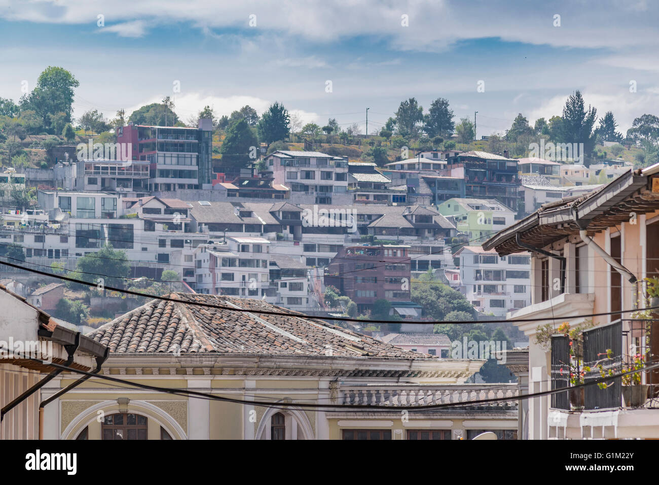 Low angle shot of houses at highs in the historic of Quito, Ecuador ...