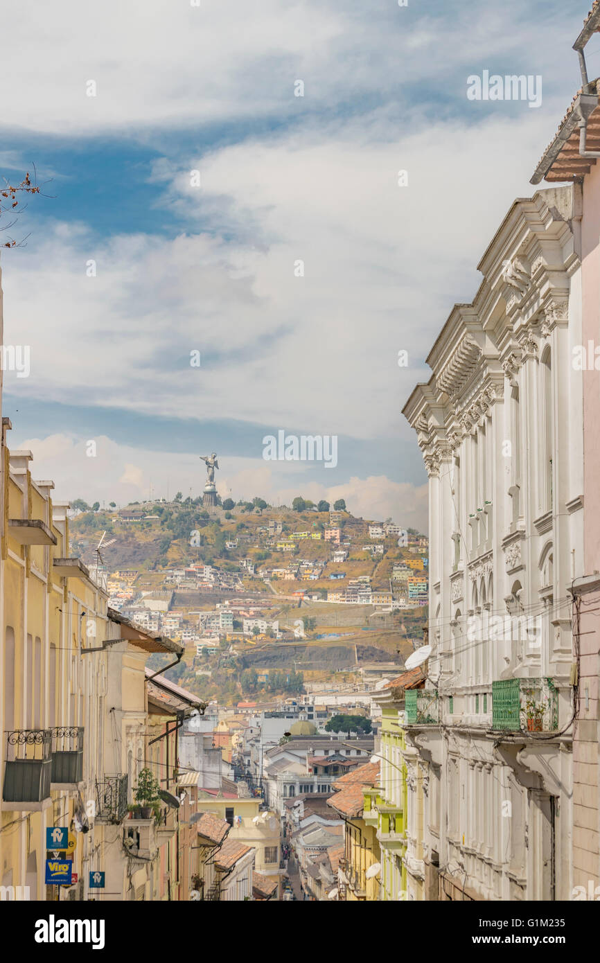 QUITO, ECUADOR, OCTOBER - 2015 - Traditional colonial style street at ...