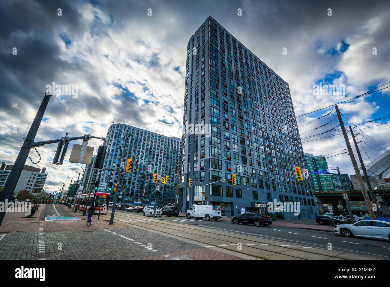 Modern buildings along Queens Quay West, at the Harbourfront, in ...