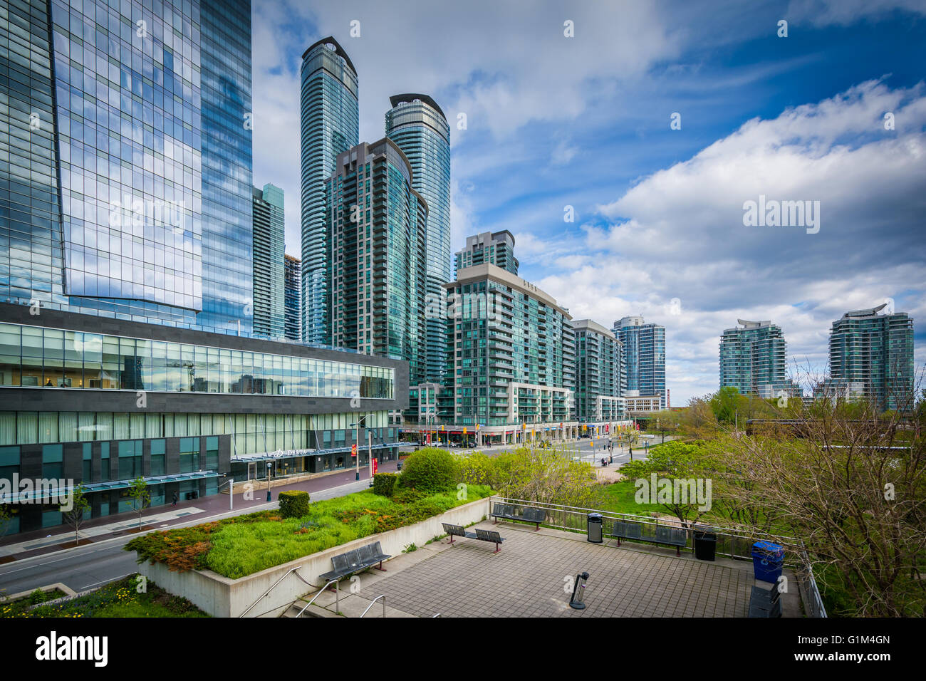 View of Olympic Park and modern skyscrapers in downtown Toronto ...