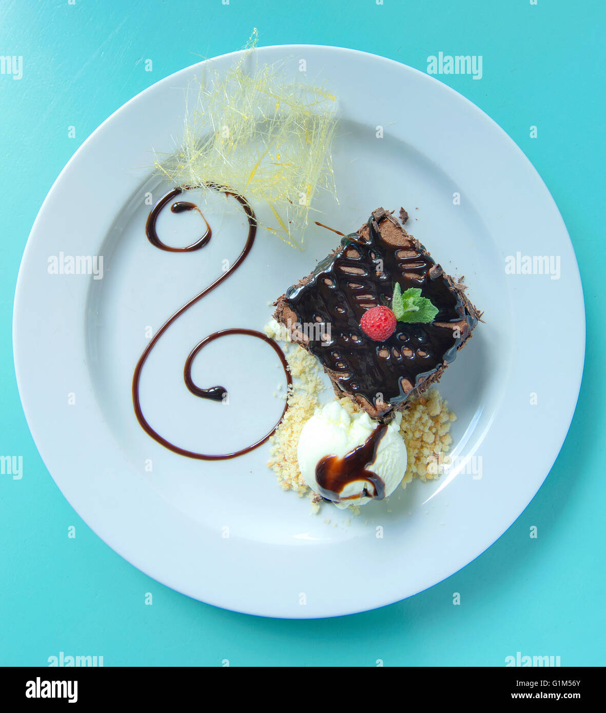 tasty double chocolate brownie with ice-cream plating Stock Photo - Alamy
