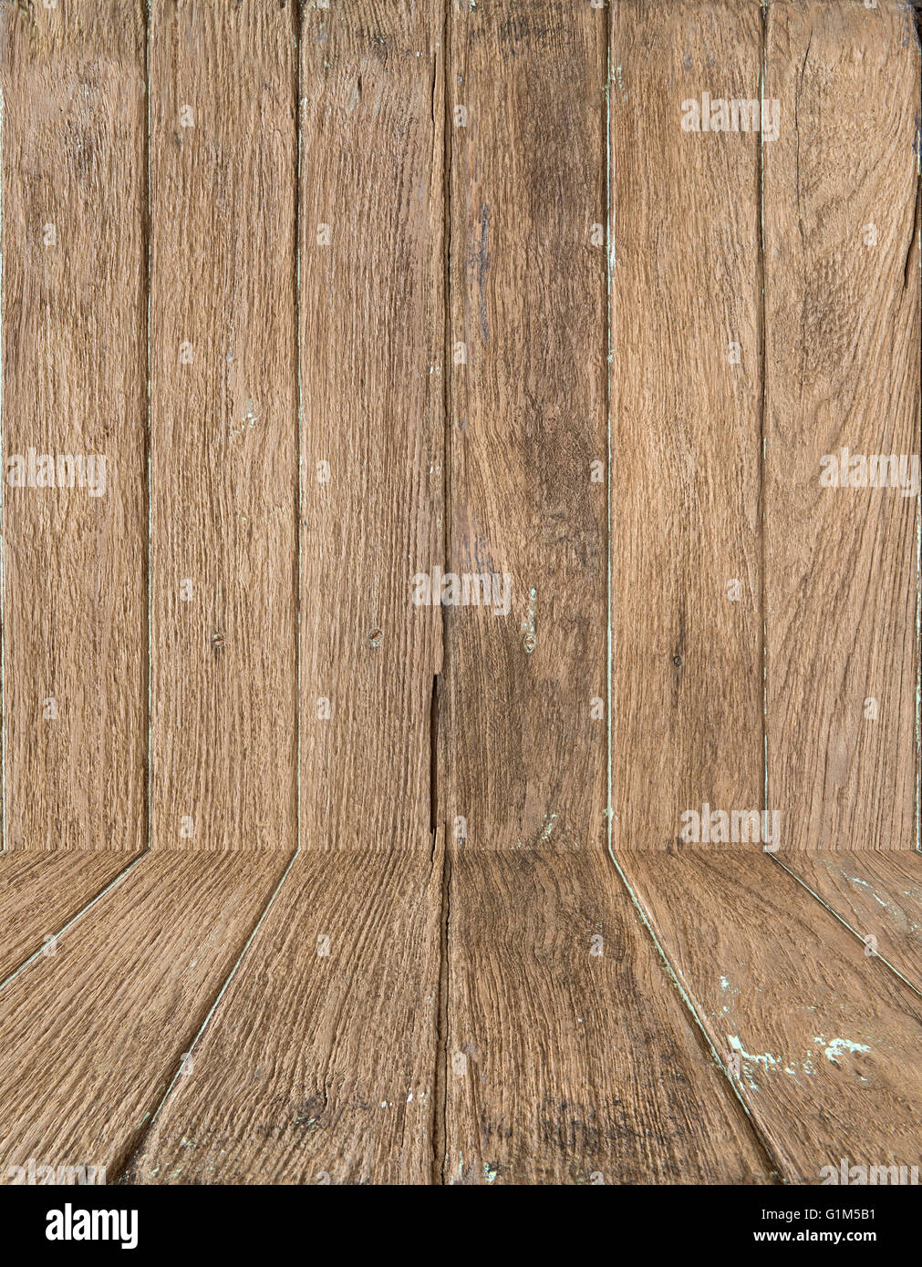 Wall and floor old wood plank texture perspective for background Stock ...