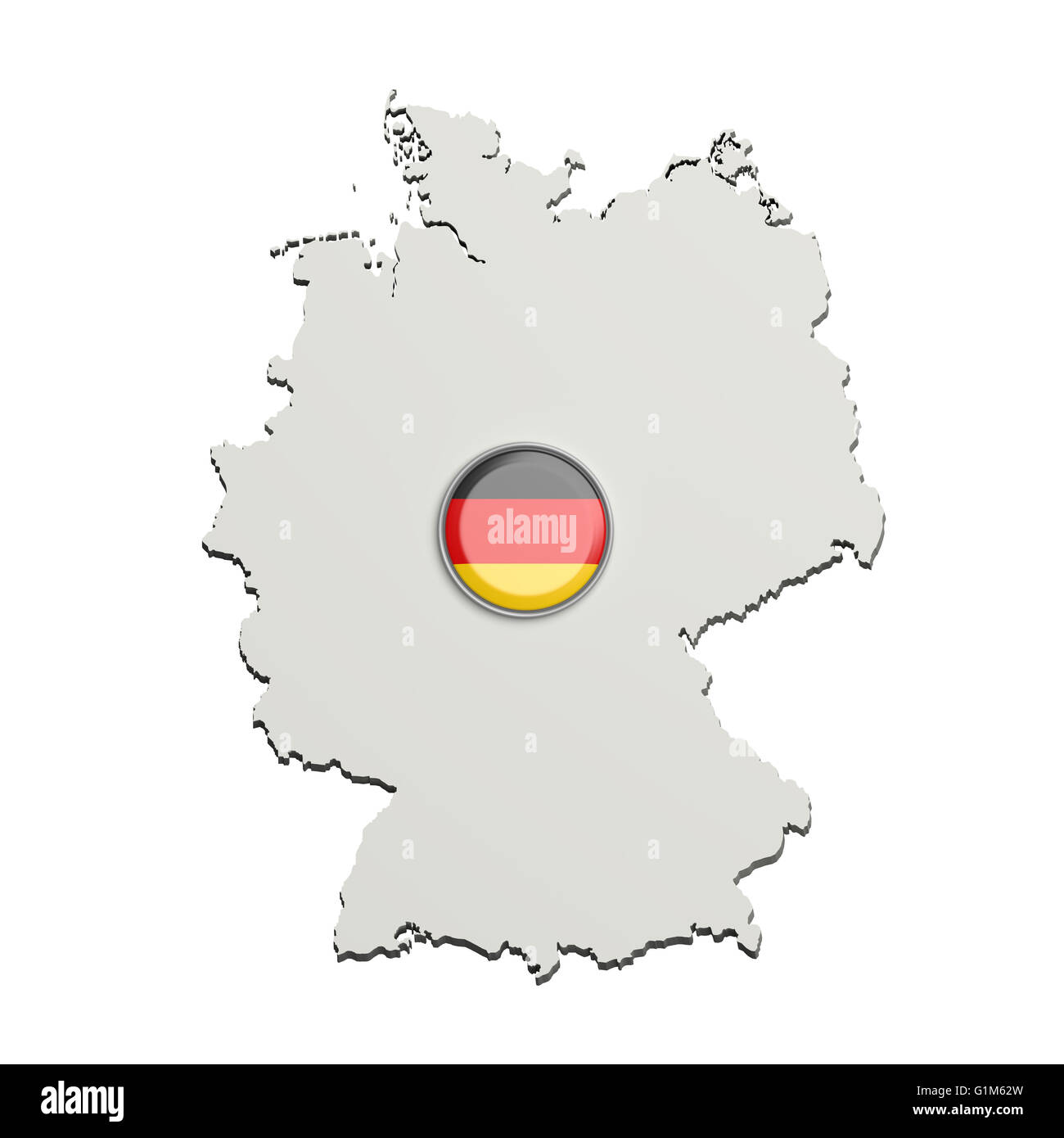 3d rendering of Germany boundaries and button with german flag on white ...