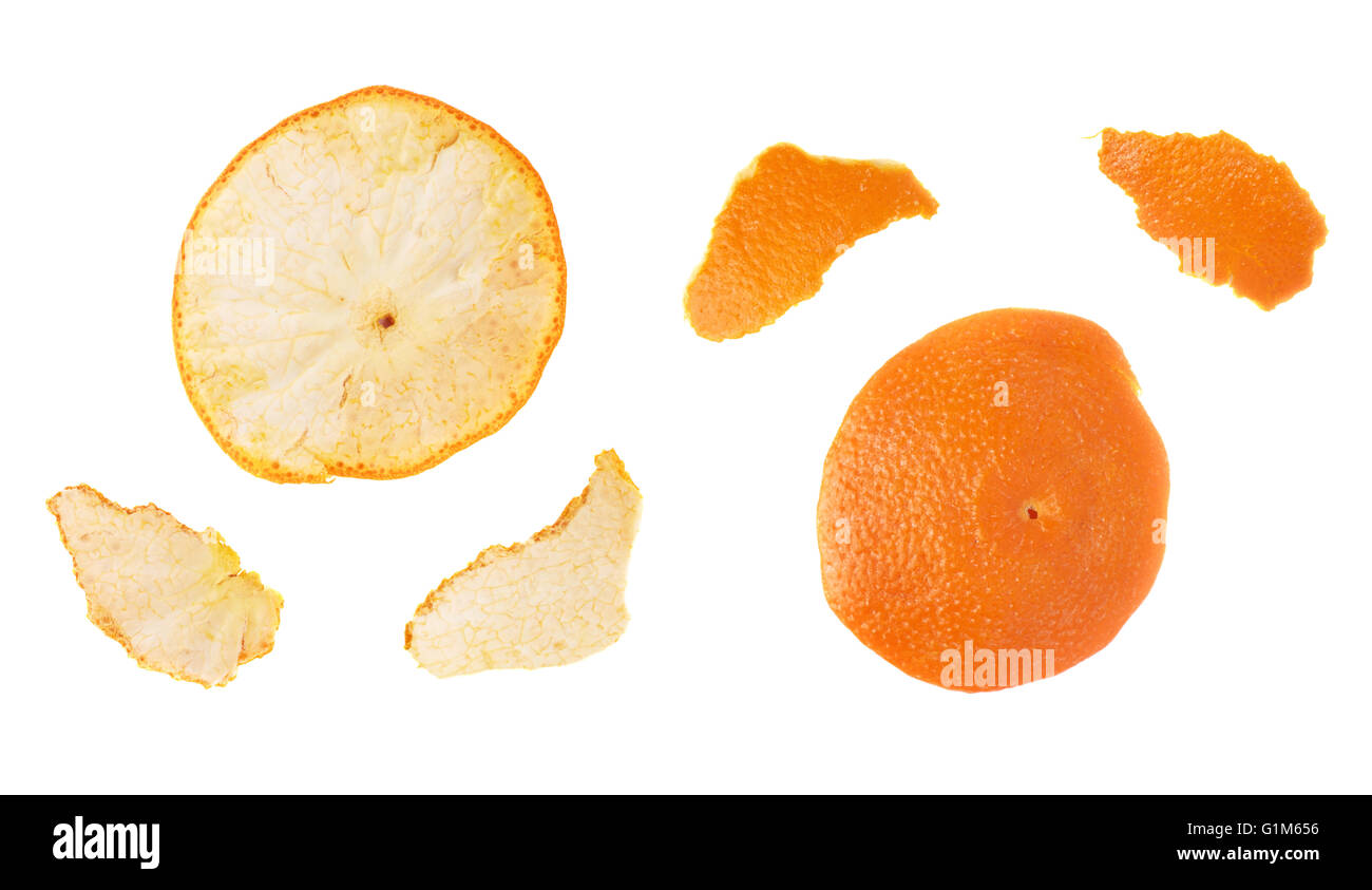 Parts of tangerine peel isolated on white background Stock Photo - Alamy