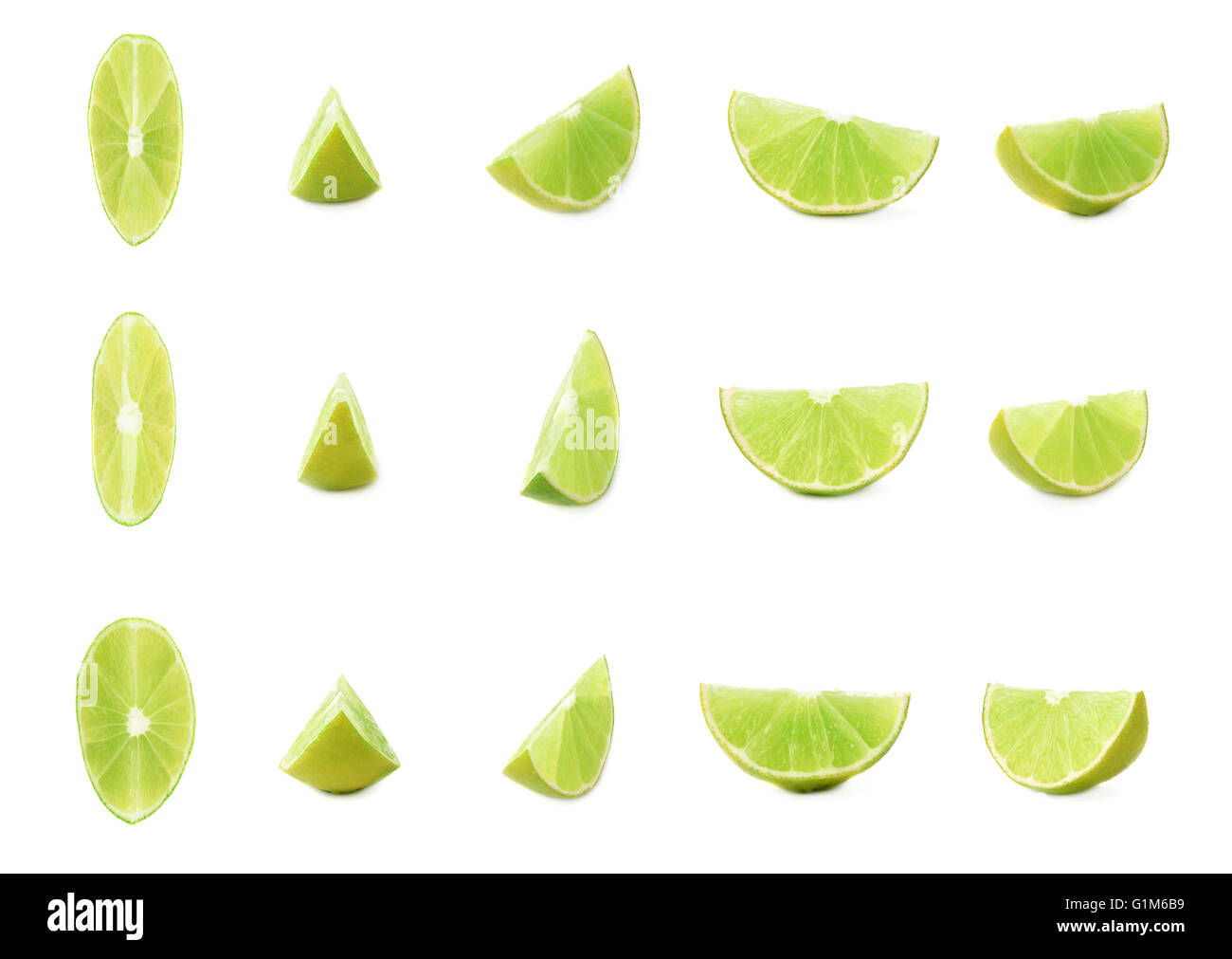 Slice section of lime isolated over the white background, set of ...