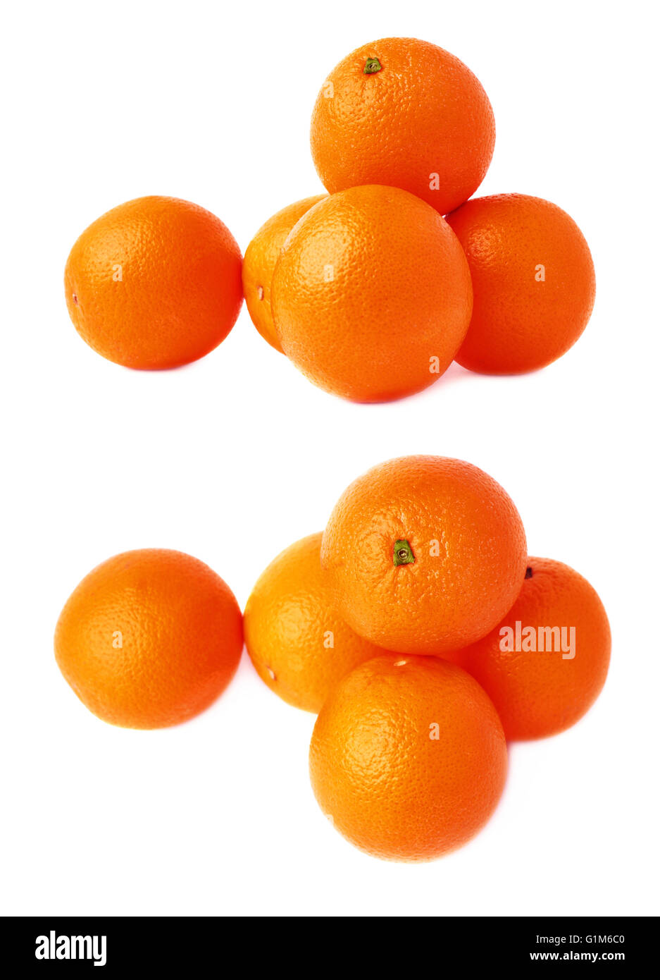Pile of multiple ripe oranges, isolated over the white background, set ...