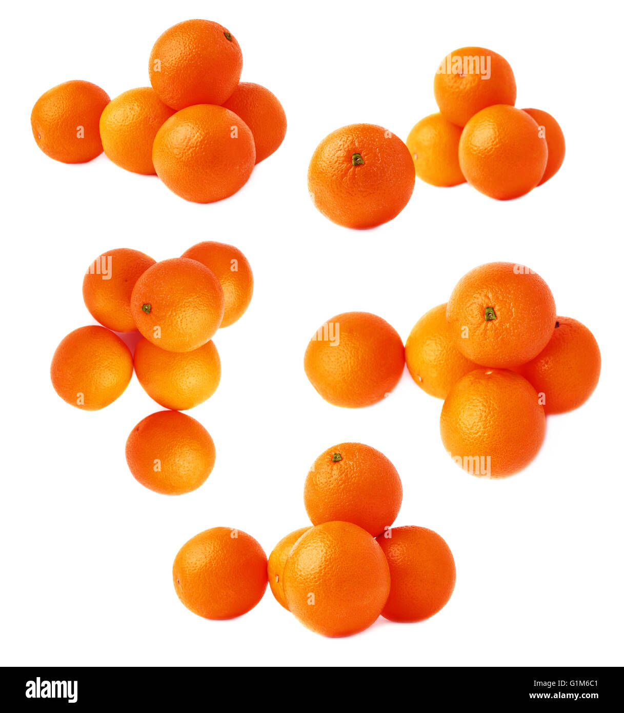 Pile of multiple ripe oranges, isolated over the white background, set ...