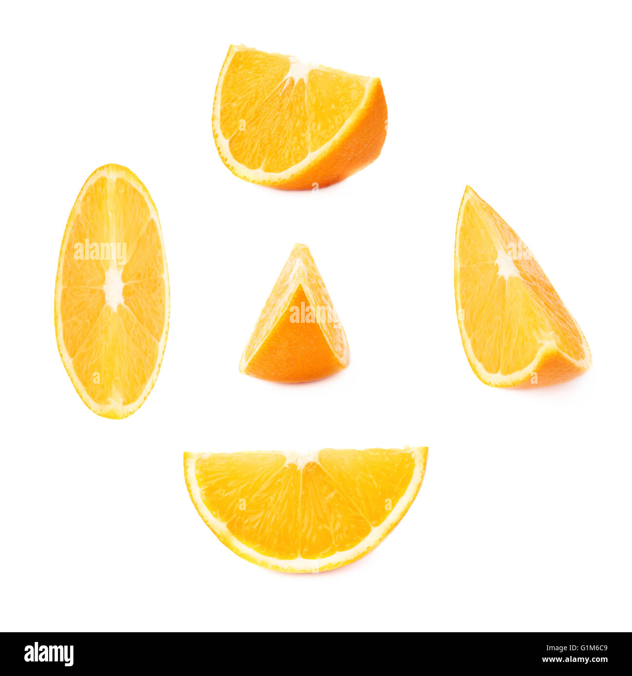 Slice section of orange isolated over the white background, set of ...