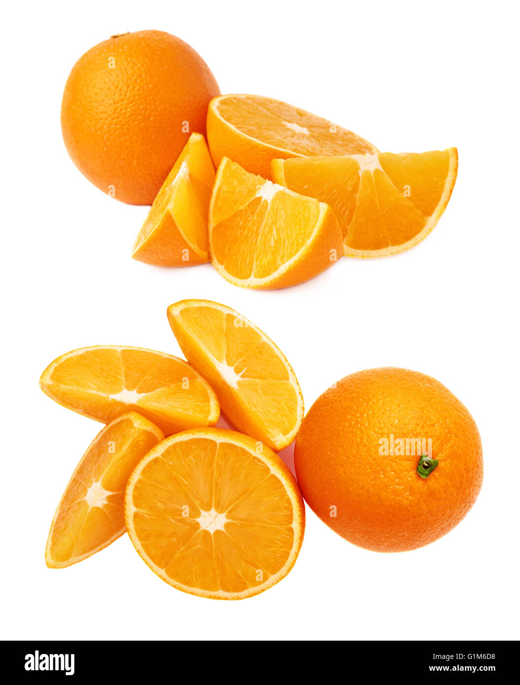 Served orange fruit composition isolated over the white background, set ...