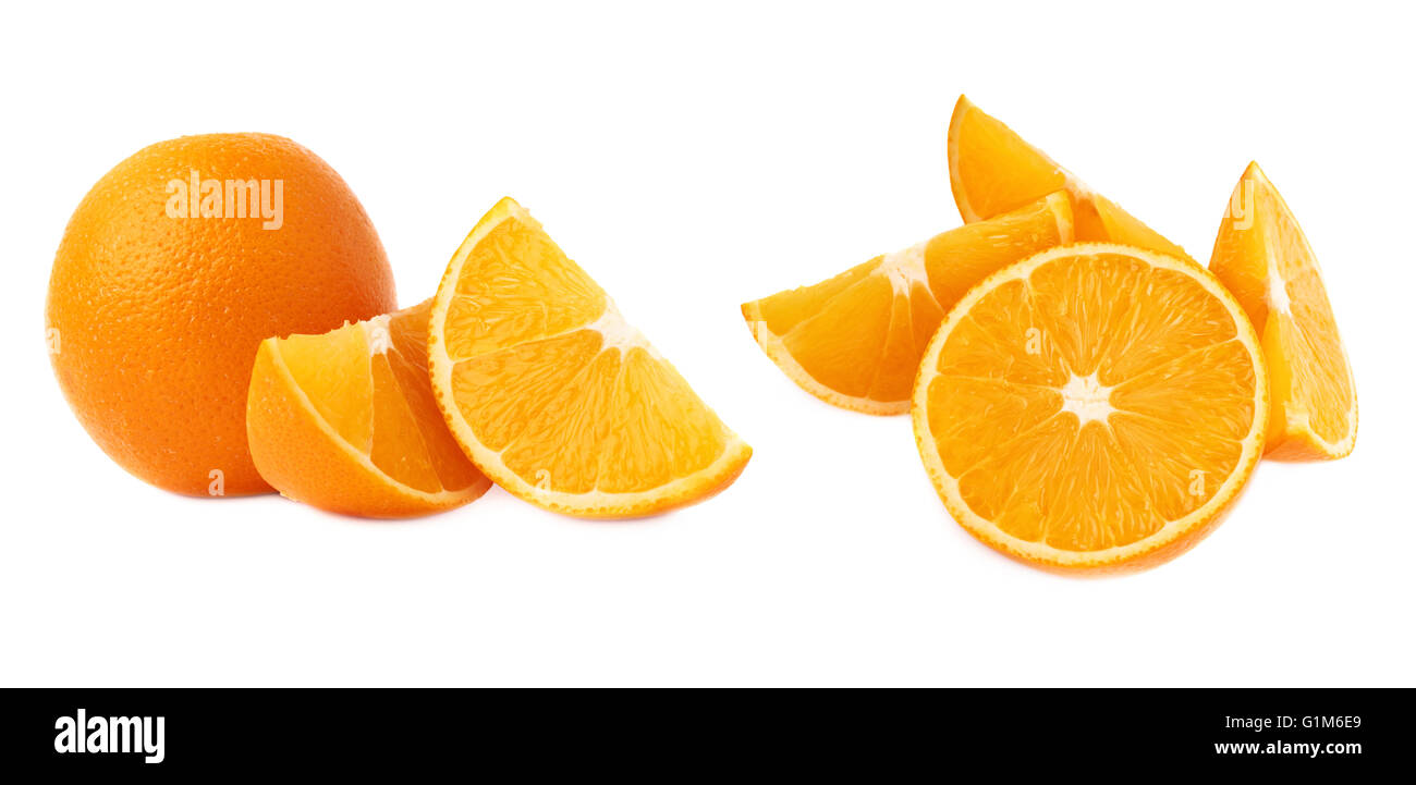 Served orange fruit composition isolated over the white background, set ...