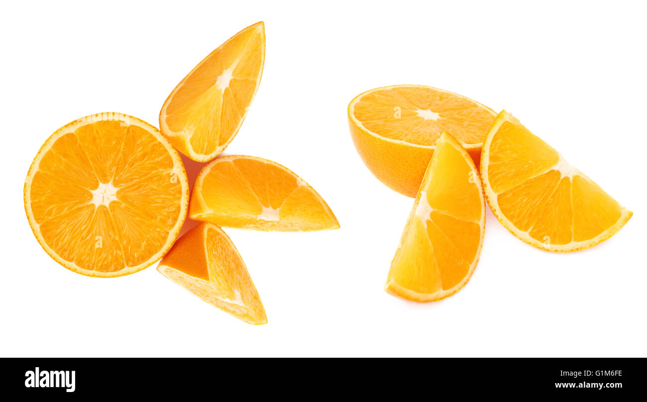 Served orange fruit composition isolated over the white background, set ...