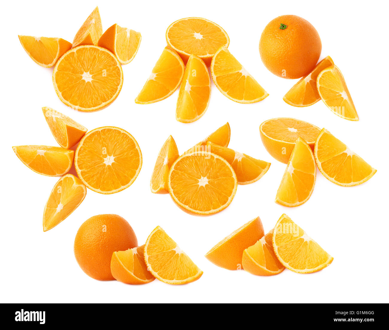 Served orange fruit composition isolated over the white background, set ...