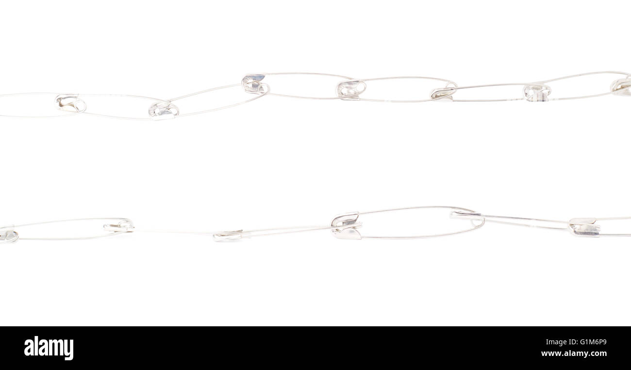 Line border made of multiple safety pins isolated on white background ...