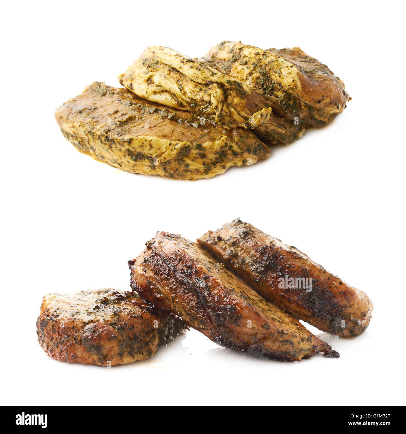 Three marinated beef slices isolated Stock Photo - Alamy