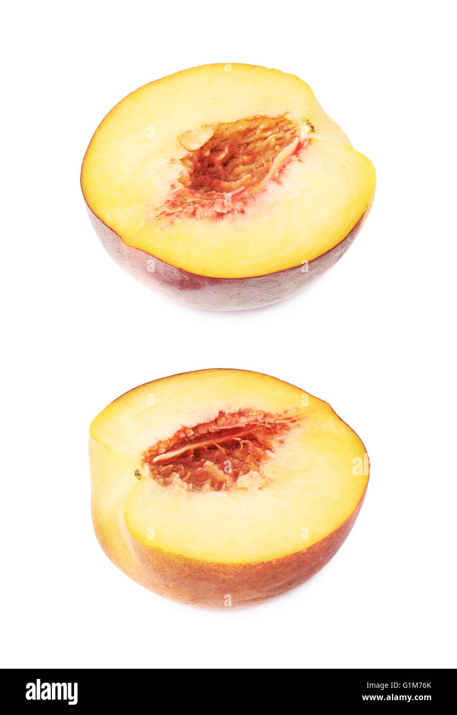 Half of a peach fruit isolated Stock Photo - Alamy