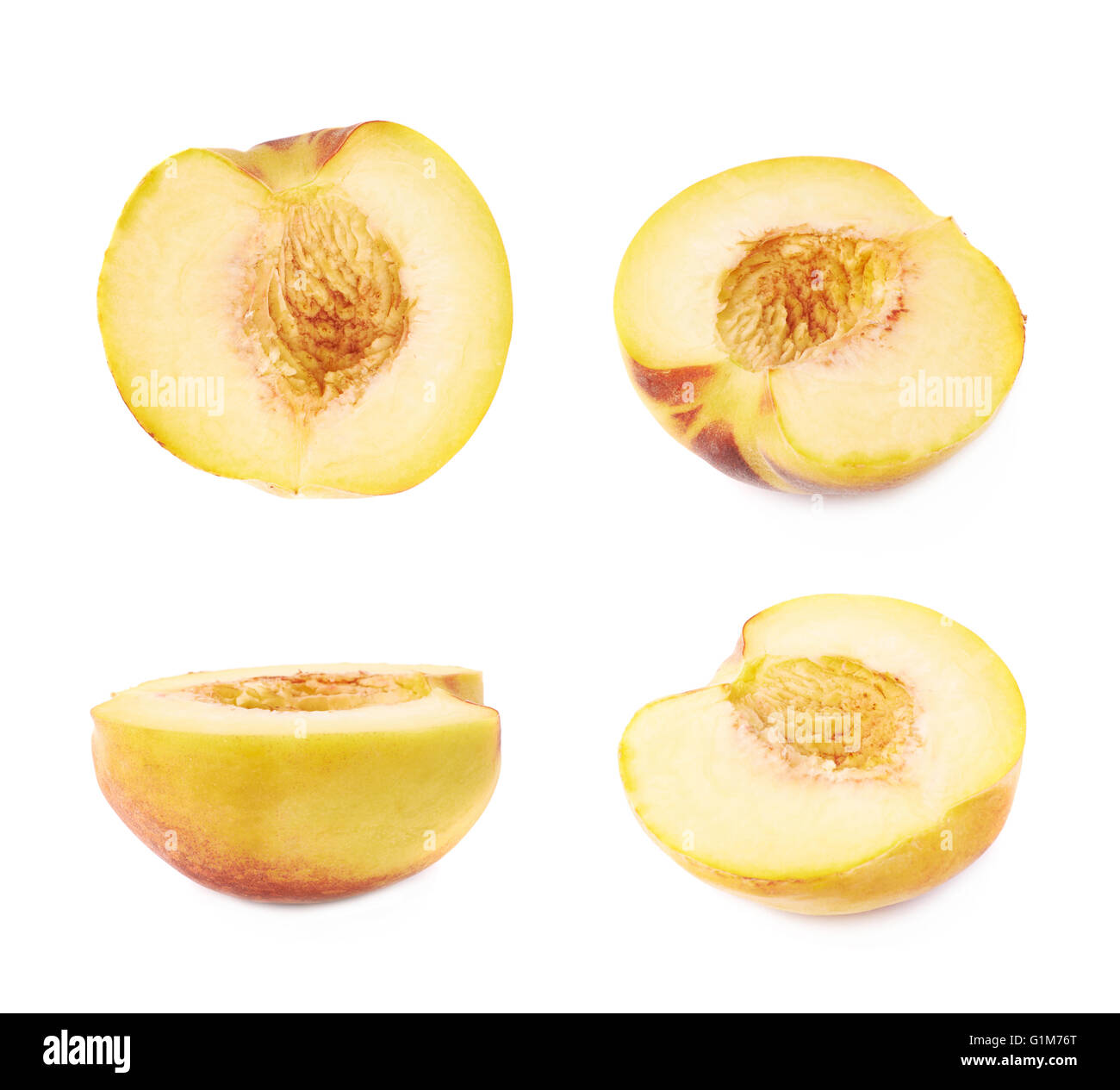 Half of a peach fruit isolated Stock Photo - Alamy