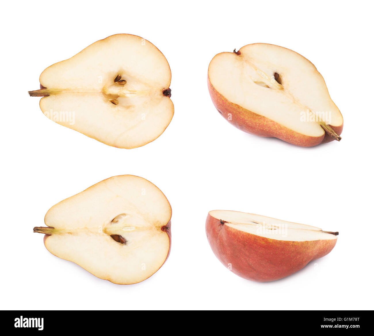 Red pear cut in half isolated Stock Photo - Alamy
