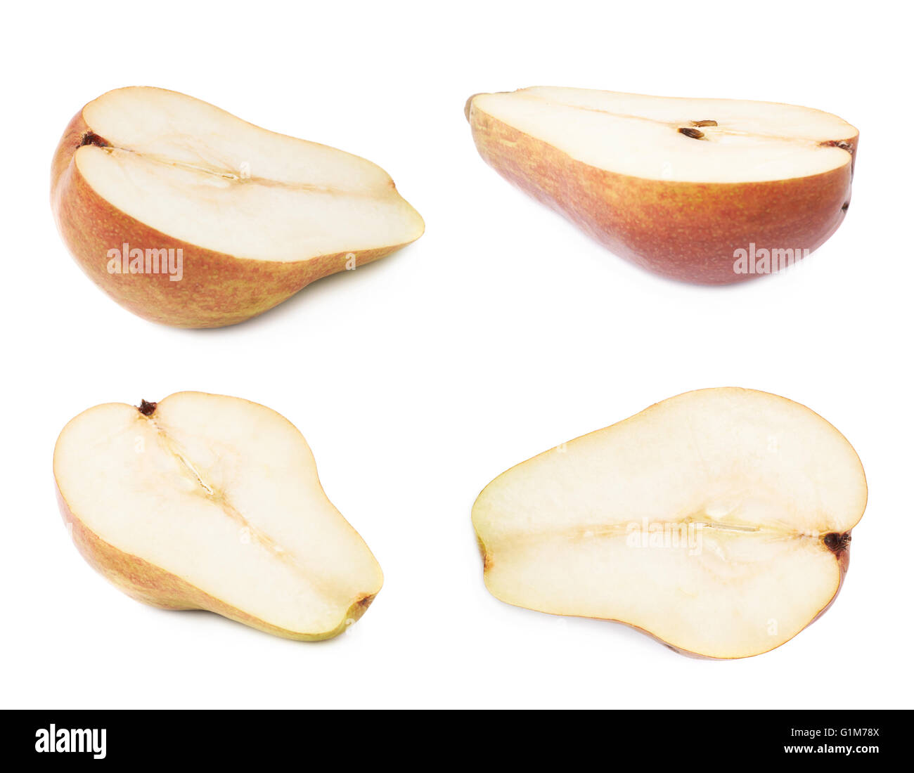 Red pear cut in half isolated Stock Photo - Alamy