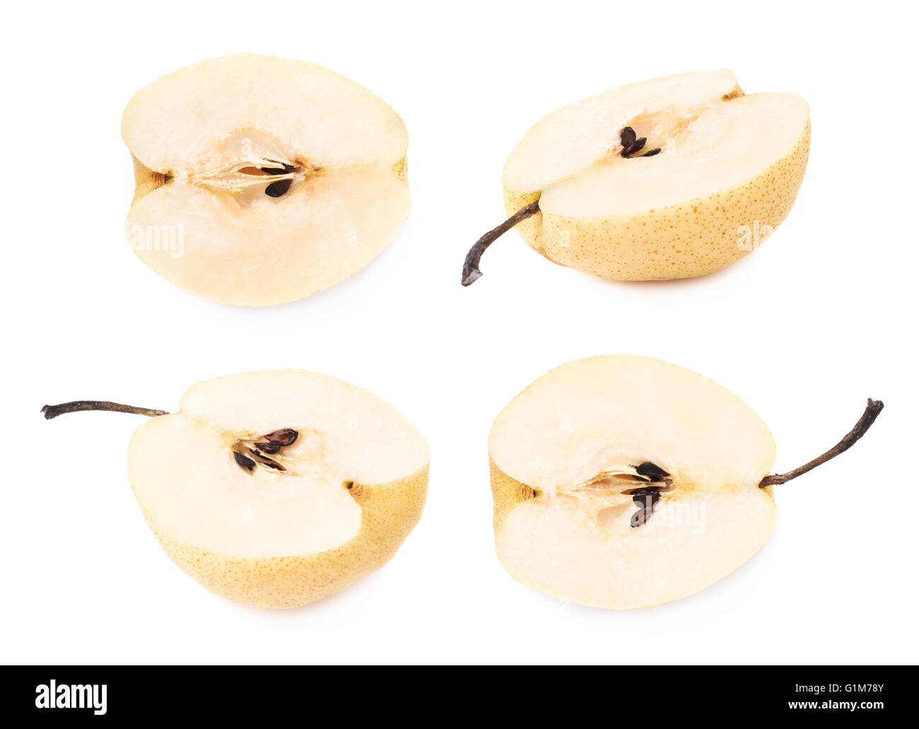 Yellow pear cut in half isolated Stock Photo - Alamy