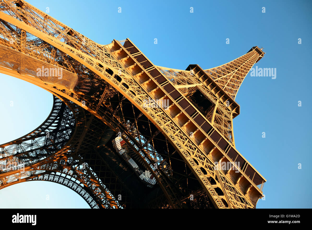 Eiffel Tower closeup view as the famous city landmark in Paris Stock ...